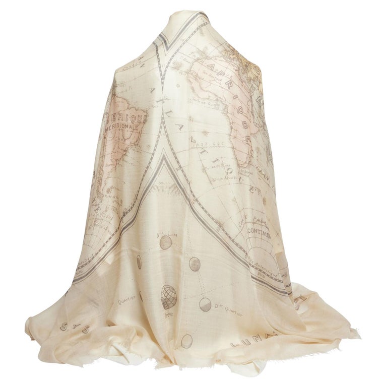 Chanel Cream Cashmere World Map Scarf at 1stDibs