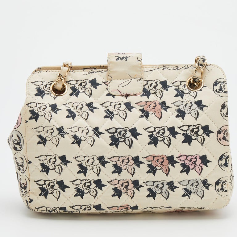 Chanel Cream Coco Graffiti Cambon Quilted Fabric CC Shoulder Bag For ...