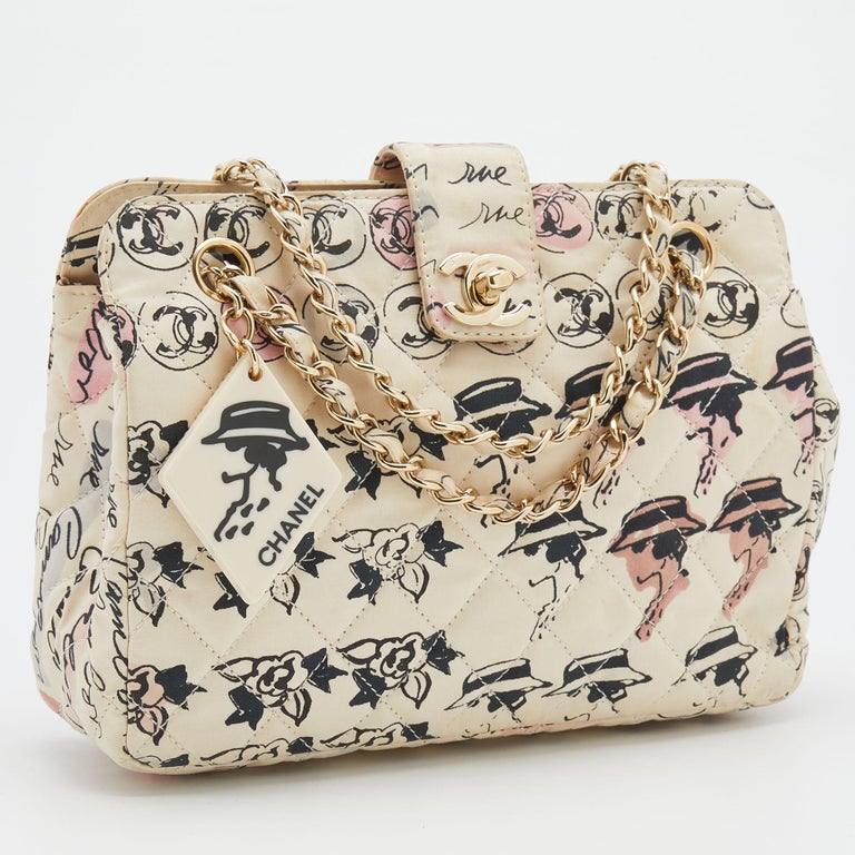 Chanel Cream Coco Graffiti Cambon Quilted Fabric CC Shoulder Bag For ...