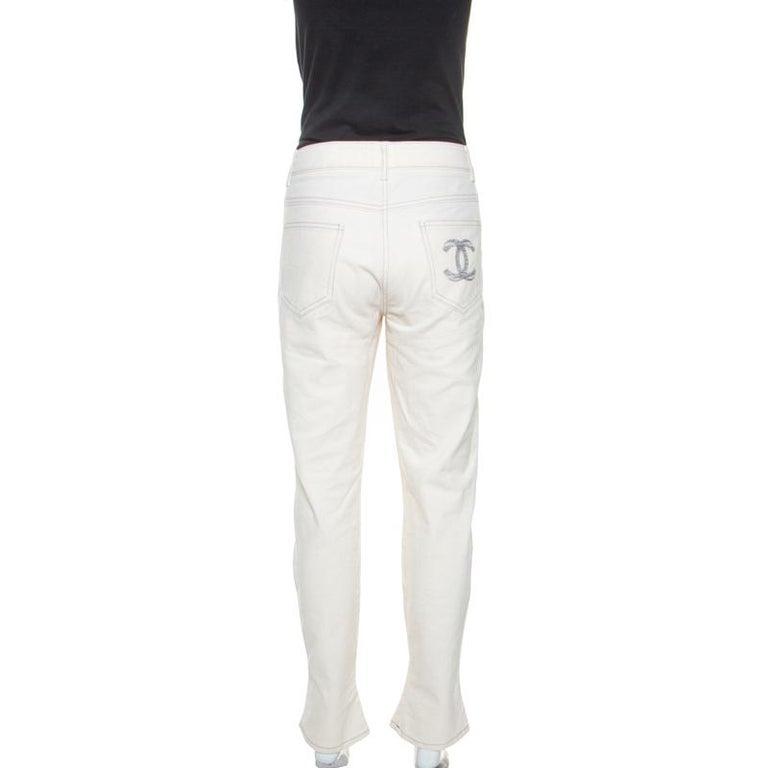 Chanel Cream Cotton Slub Denim Straight Fit Jeans L at 1stDibs ...