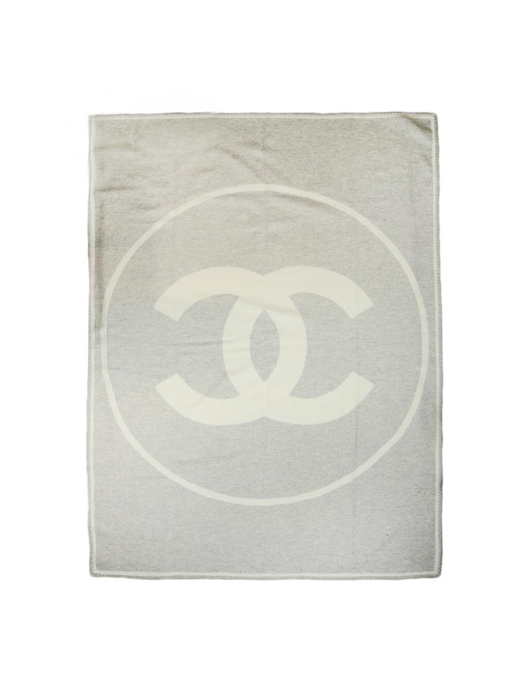 Chanel Cream/Grey Merino Wool and Cashmere CC Throw Blanket For Sale at ...