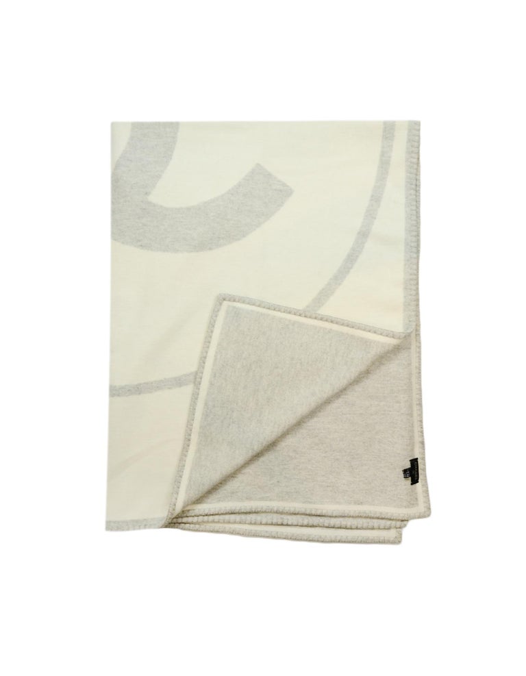 Chanel Cream/Grey Merino Wool and Cashmere CC Throw Blanket For Sale at ...