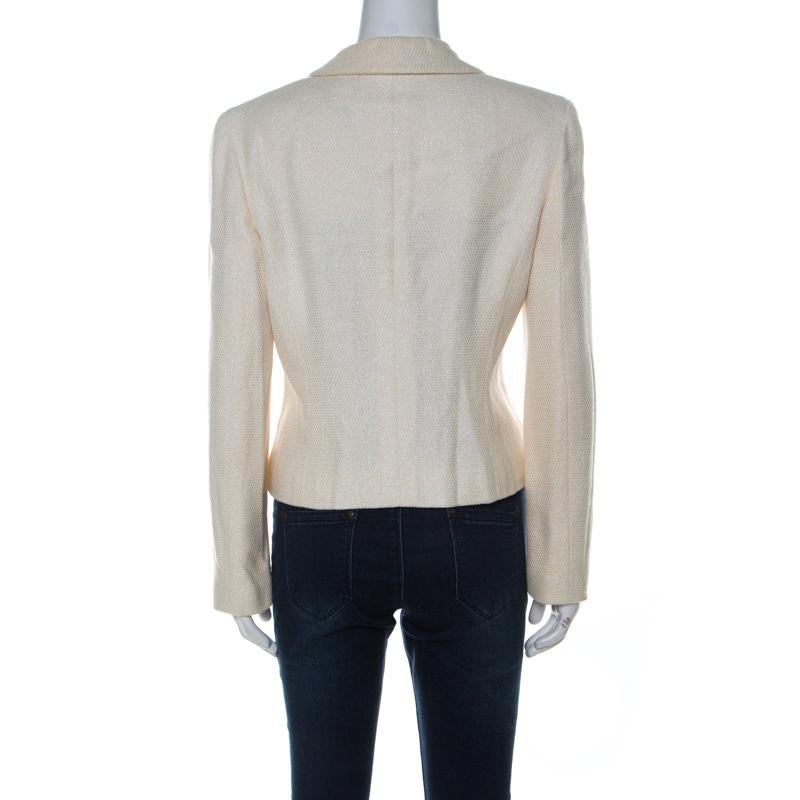 Chanel Cream and Iridescent Detail Cotton Blend Blazer L at 1stDibs