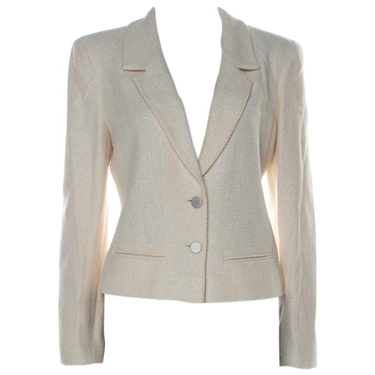 Chanel Cream and Iridescent Detail Cotton Blend Blazer L at 1stDibs