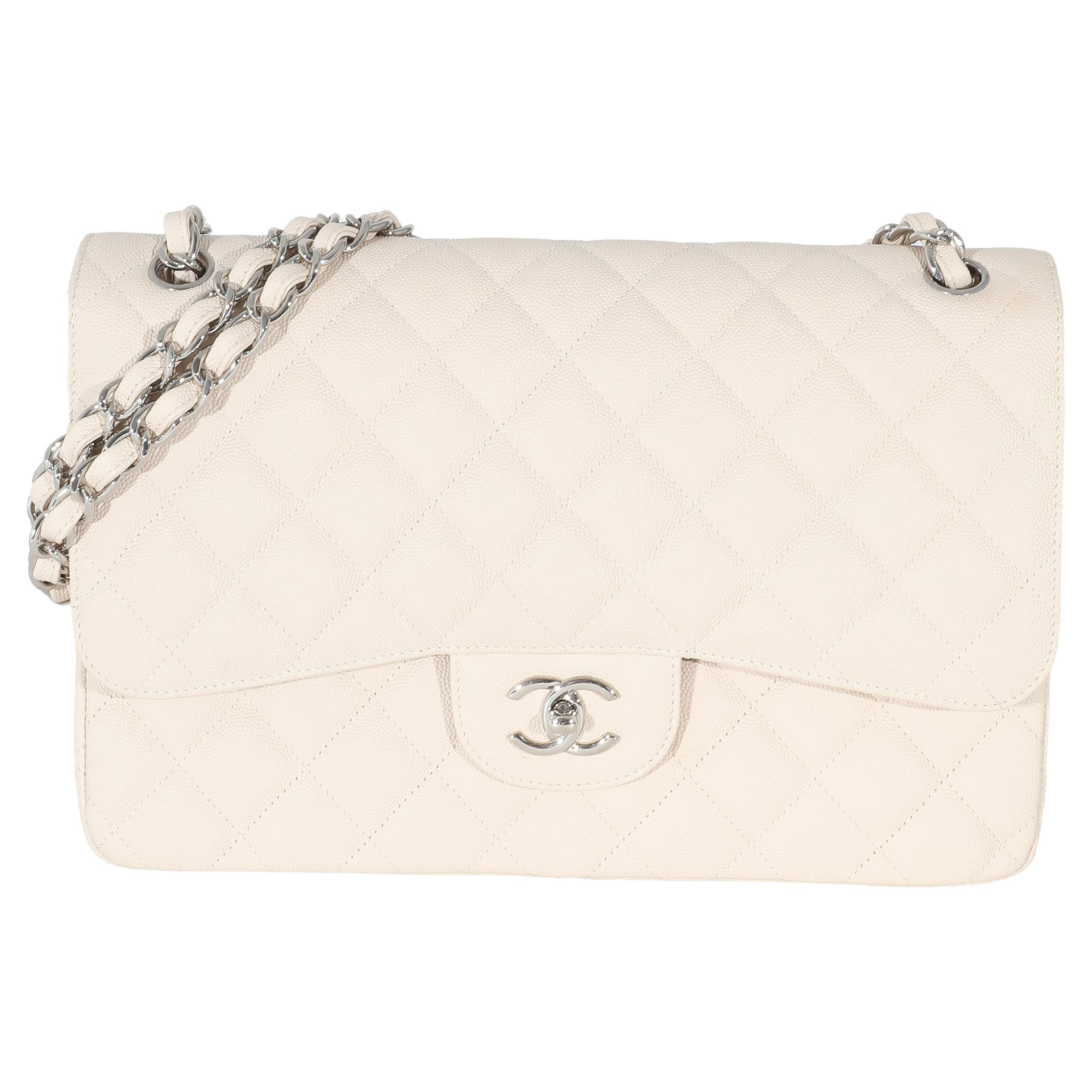 Chanel Cream Quilted Caviar Jumbo Classic Double Flap Bag For Sale at ...