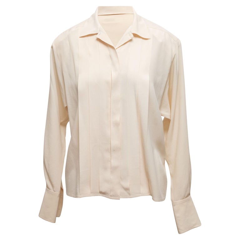 Chanel Cream Silk Button-Up Blouse For Sale at 1stDibs