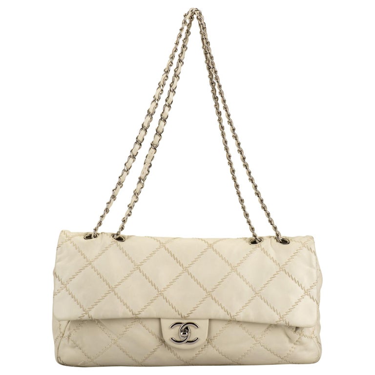 Chanel Cream Stitched Jumbo Flap Bag at 1stDibs