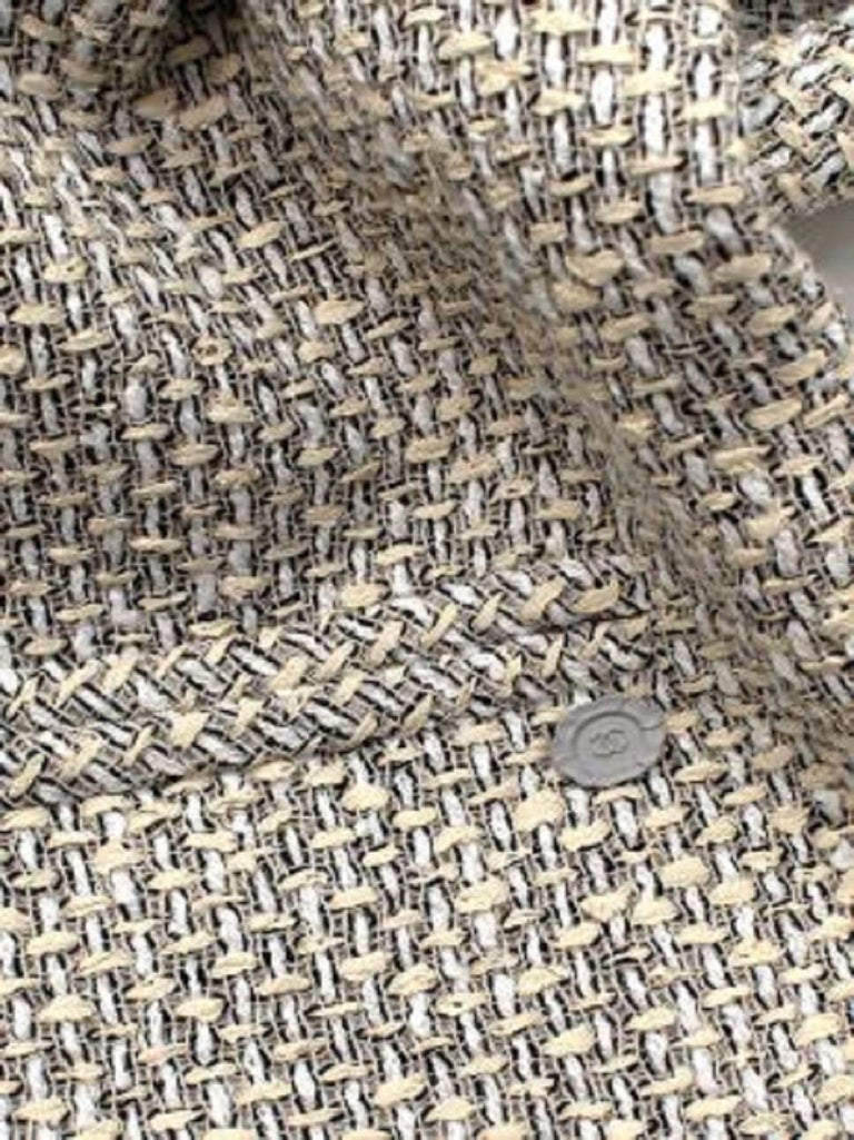 Chanel Cream, White and Black Weave Jacket For Sale at 1stDibs