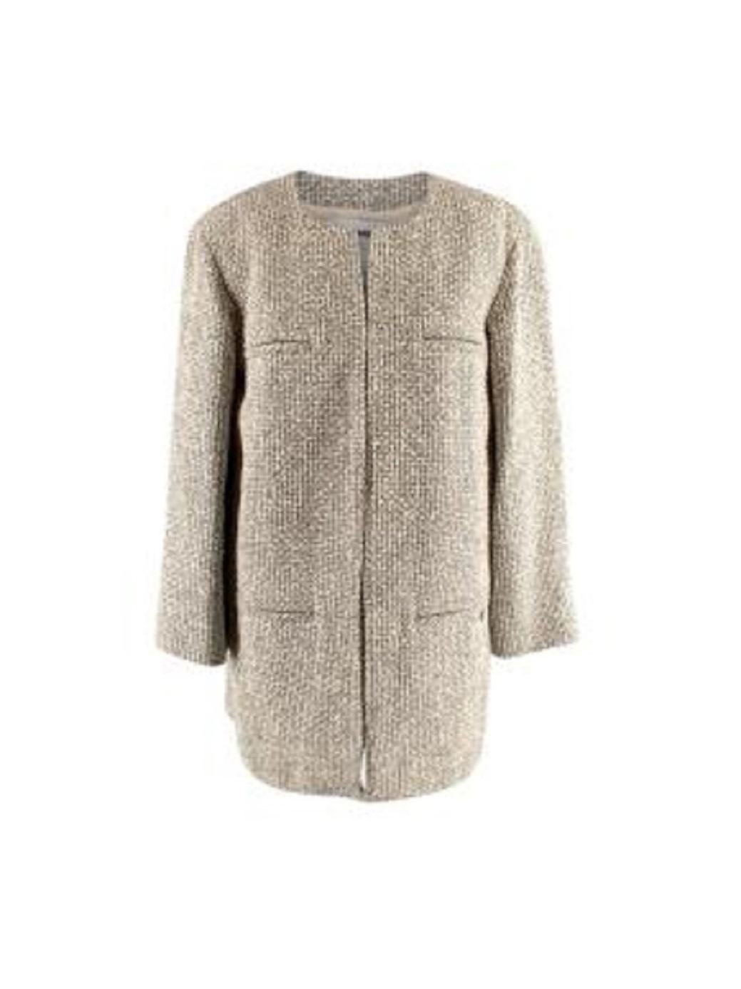 Chanel Cream, White and Black Weave Jacket For Sale at 1stDibs