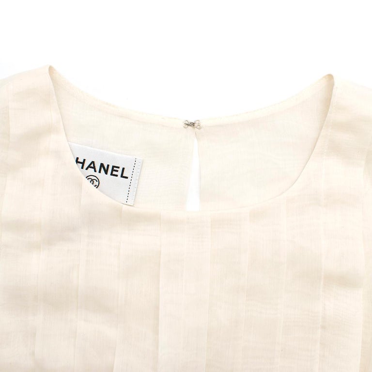Chanel Cropped White Pleated Silk Top - Size US 8 at 1stDibs