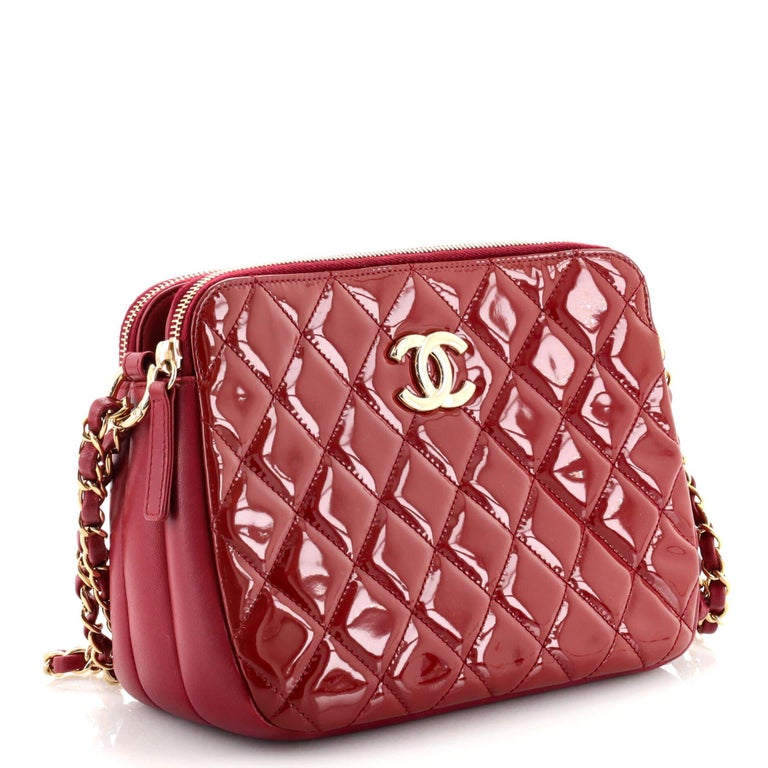 Chanel Crown CC Double Zip Crossbody Bag Quilted Patent Medium For Sale ...