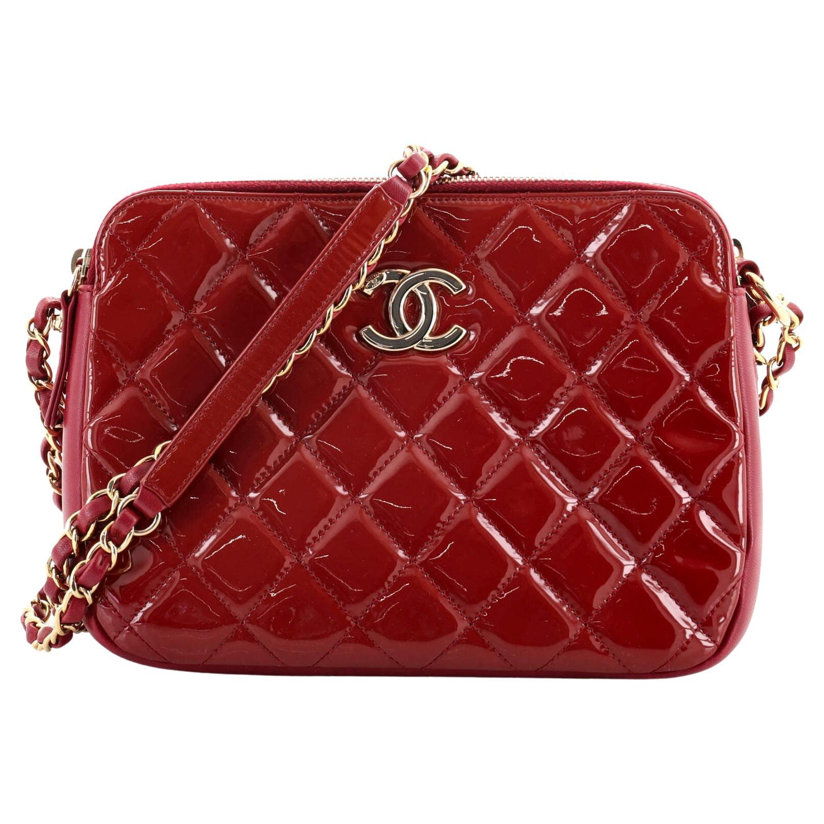 Chanel Crown CC Double Zip Crossbody Bag Quilted Patent Medium For Sale ...