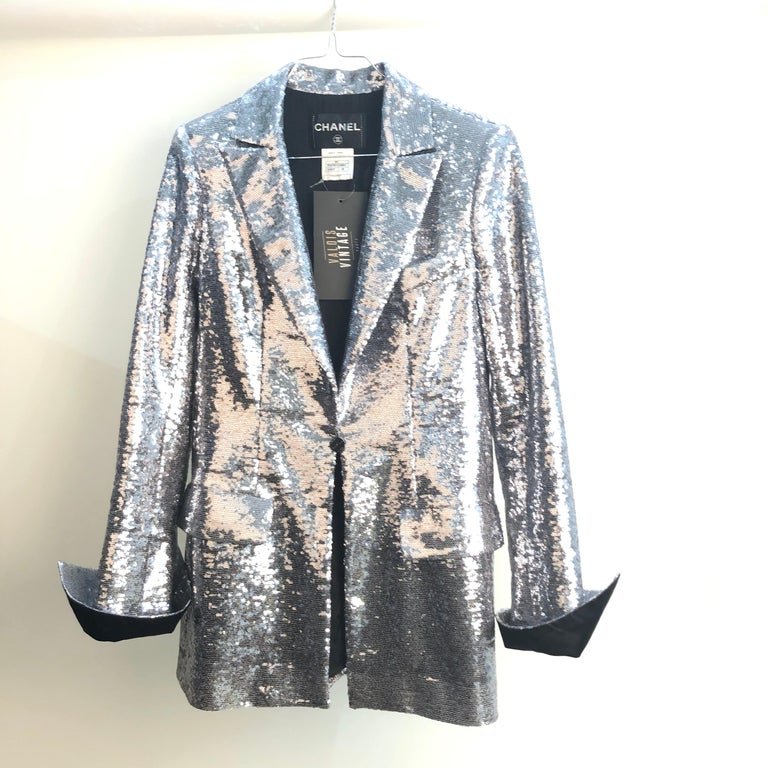 CHANEL Cruise Silver Sequins Jacket at 1stDibs