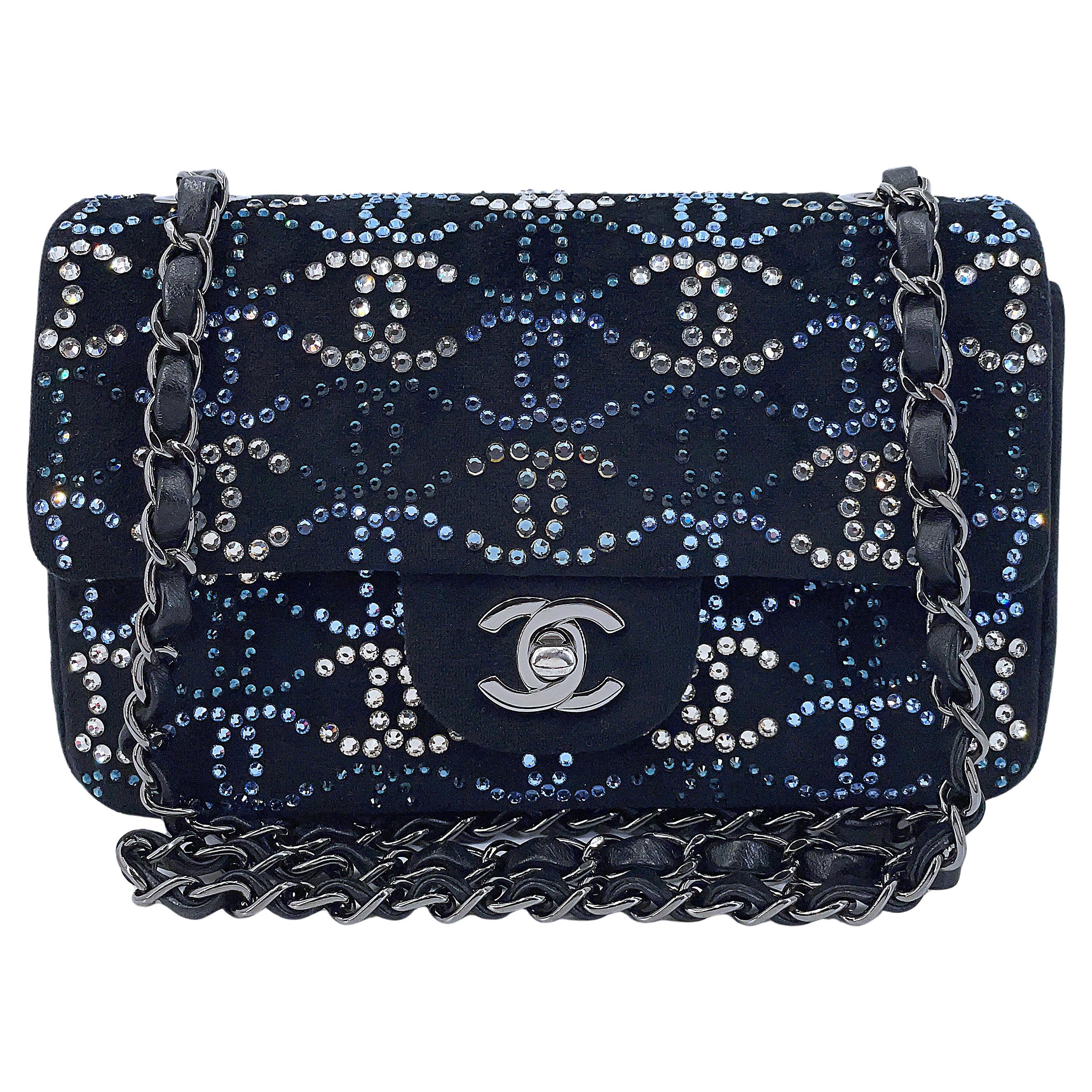 Chanel Crystal CC Embellished Rectangular Mini Flap Bag Navy Velvet RHW ...