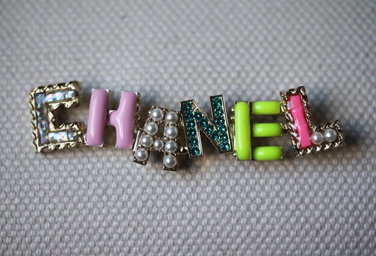 Chanel Cuba Collection Pearl and Crystal Logo Brooch at 1stDibs