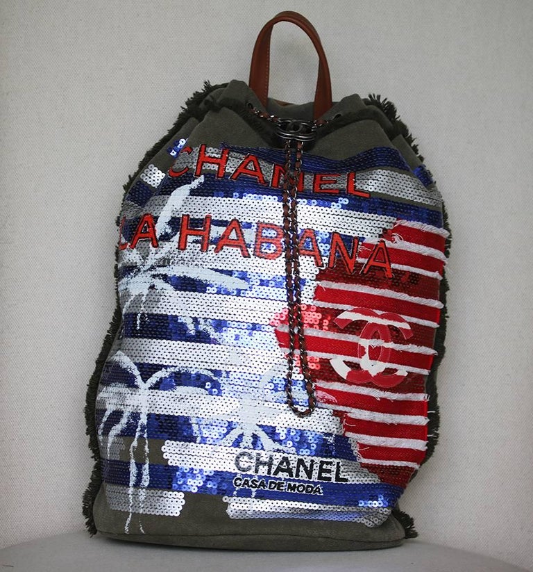 Chanel Cubano Trip Large Canvas and Sequin Backpack bag at 1stDibs ...
