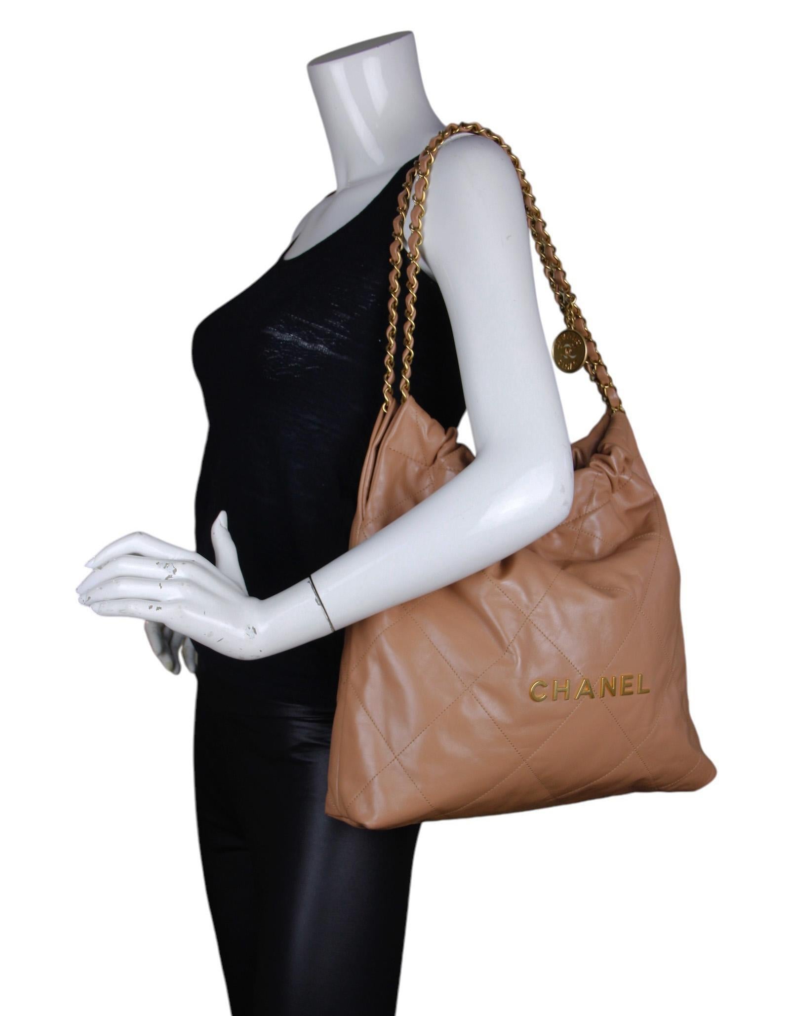 Chanel Dark Beige Leather Quilted Chanel 22 Tote Bag For Sale at 1stDibs