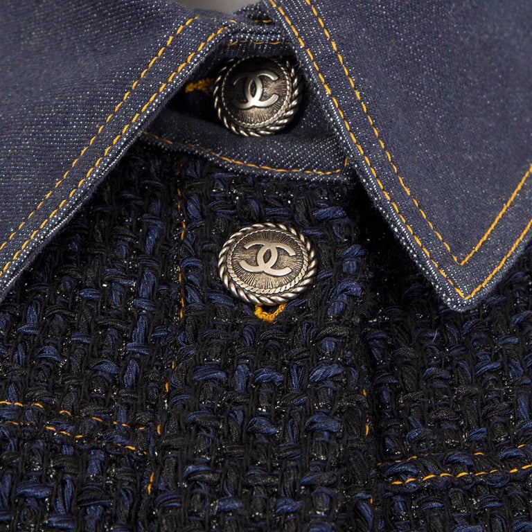 CHANEL dark blue 2018 18B DENIM TRIM TWEED Jacket 38 S at 1stDibs