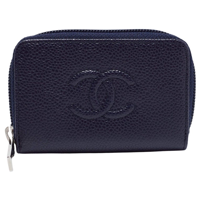 Chanel Dark Blue Caviar Leather CC Timeless Zip Around Wallet For Sale ...