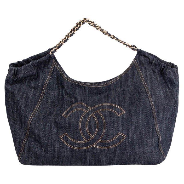 CHANEL dark blue jeans COCO CABAS LARGE DENIM Hobo Bag For Sale at 1stDibs