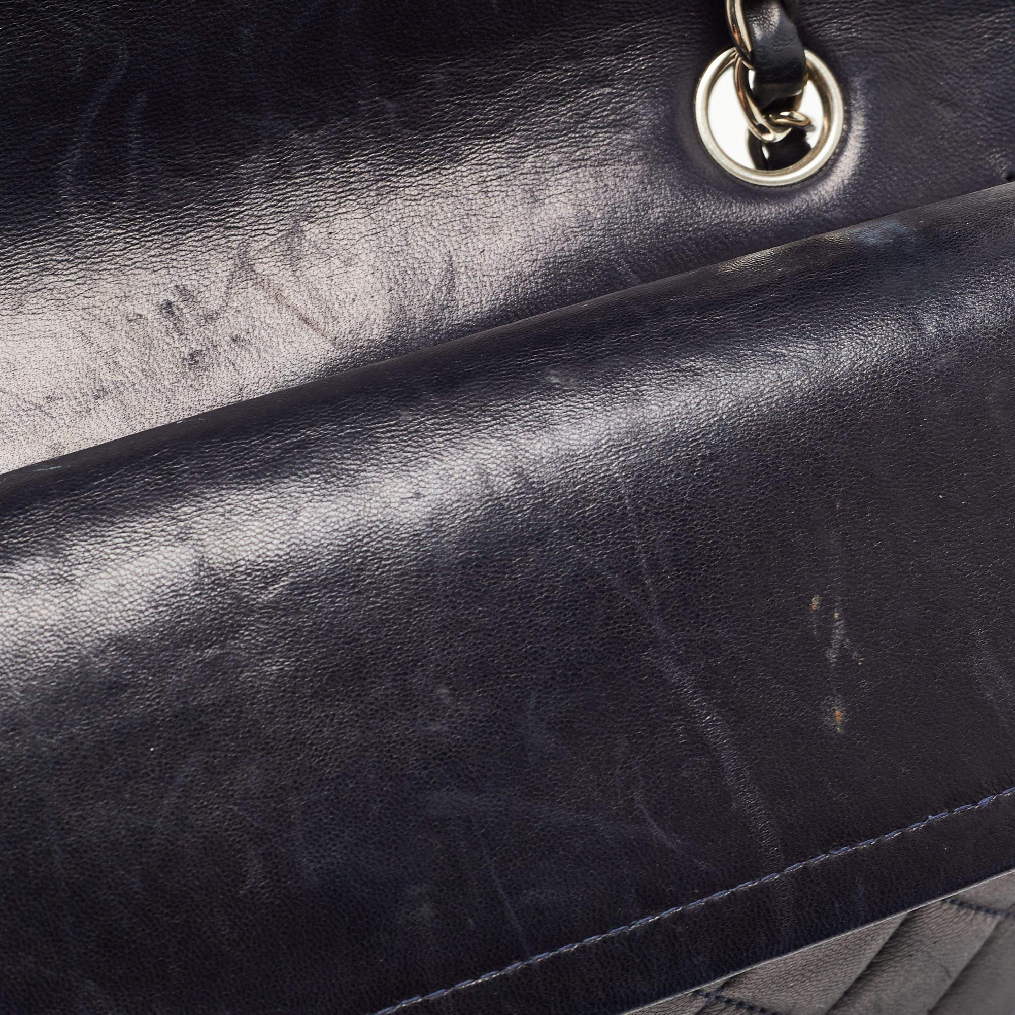 Chanel Dark Blue Leather Medium Classic Double Flap Bag For Sale at 1stDibs