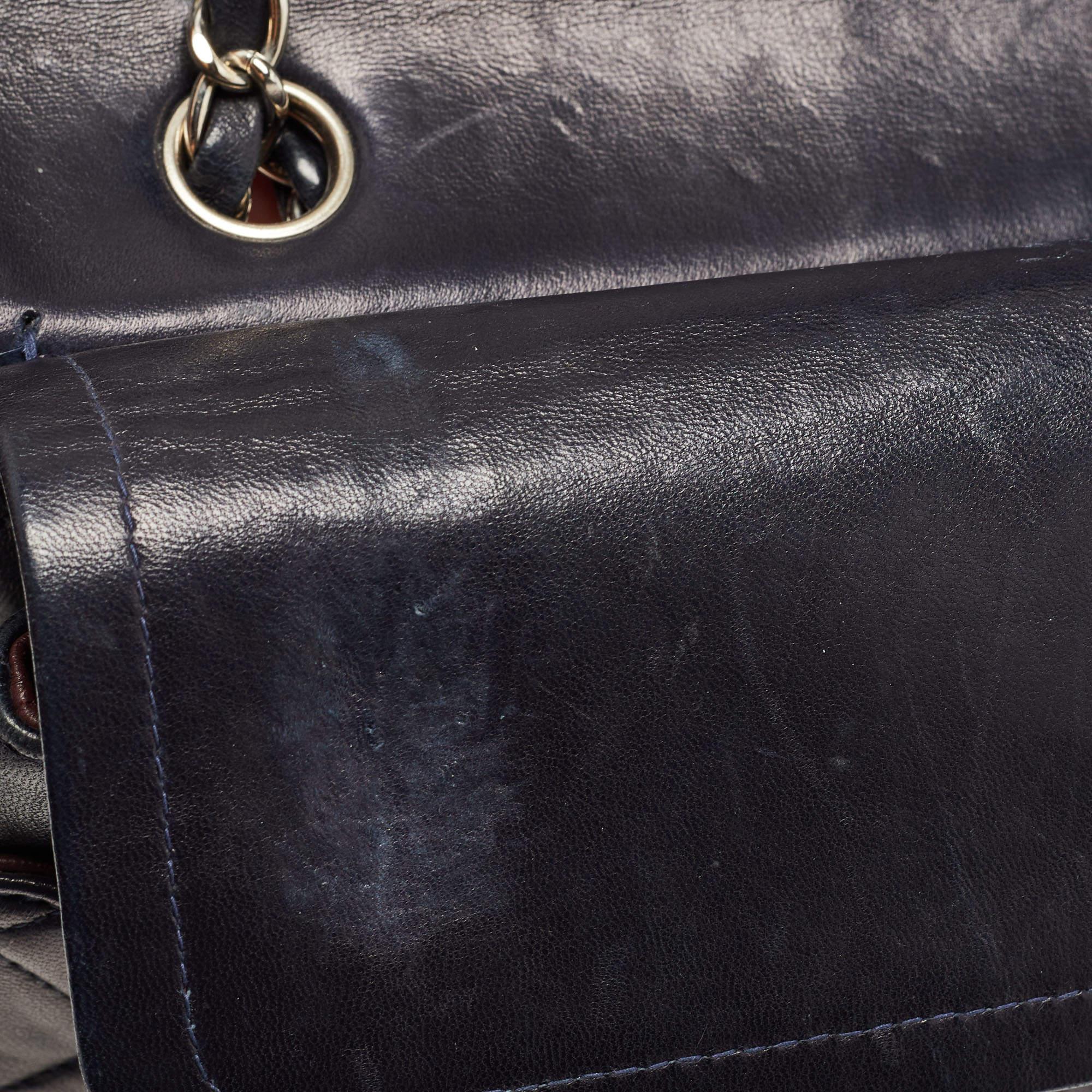 Chanel Dark Blue Leather Medium Classic Double Flap Bag For Sale at 1stDibs