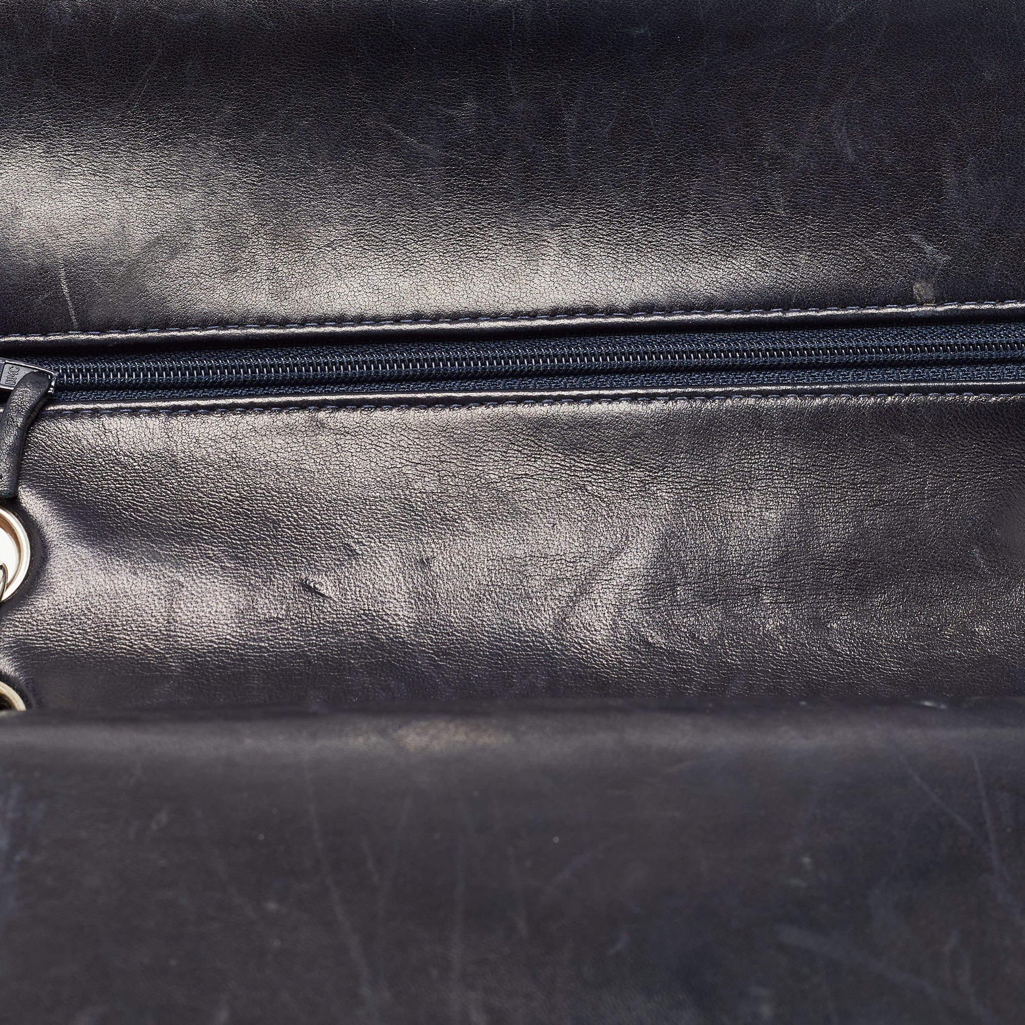 Chanel Dark Blue Leather Medium Classic Double Flap Bag For Sale at 1stDibs