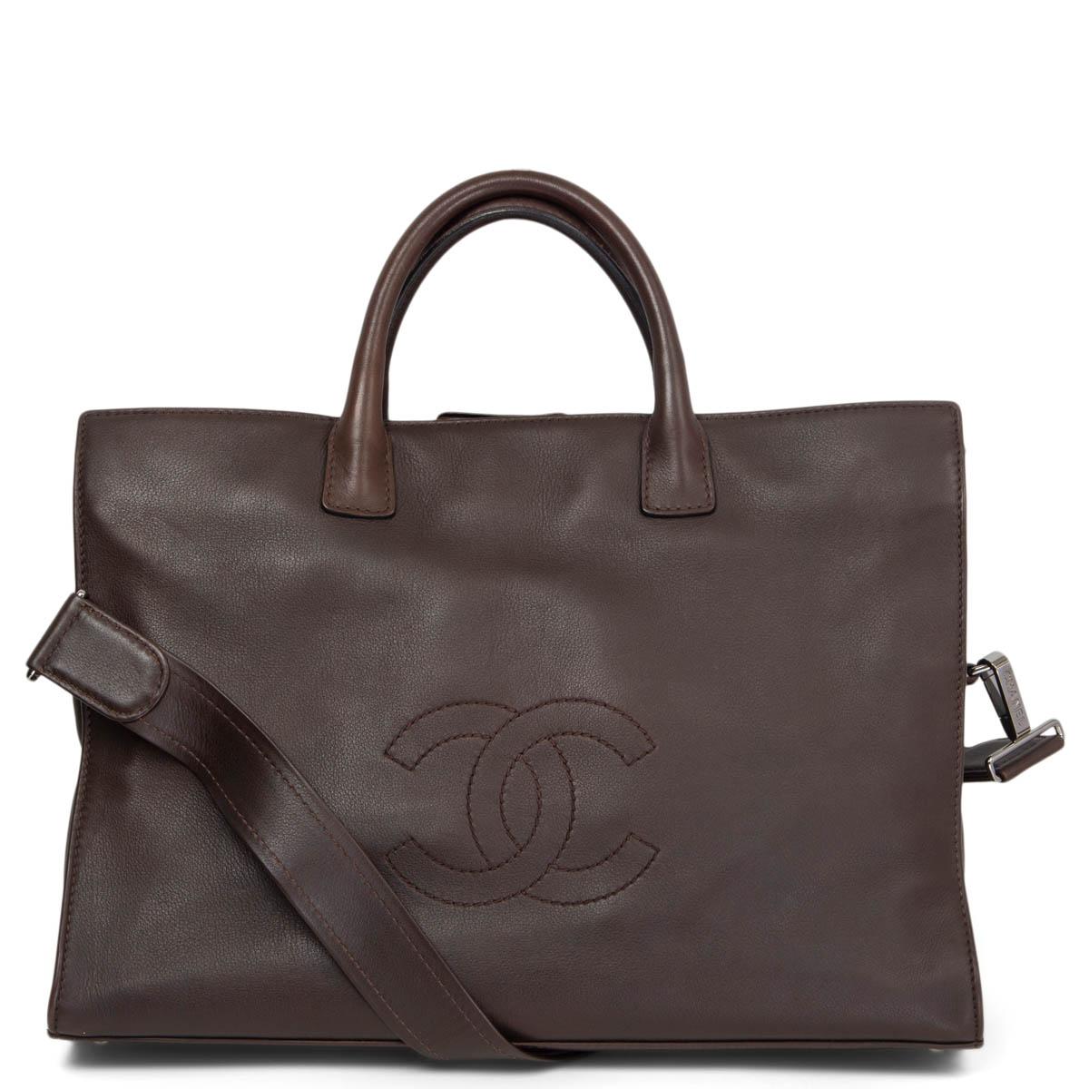 Chanel chocolate brown leather and BOUCLE LARGE SHOPPER Shoulder Bag at ...