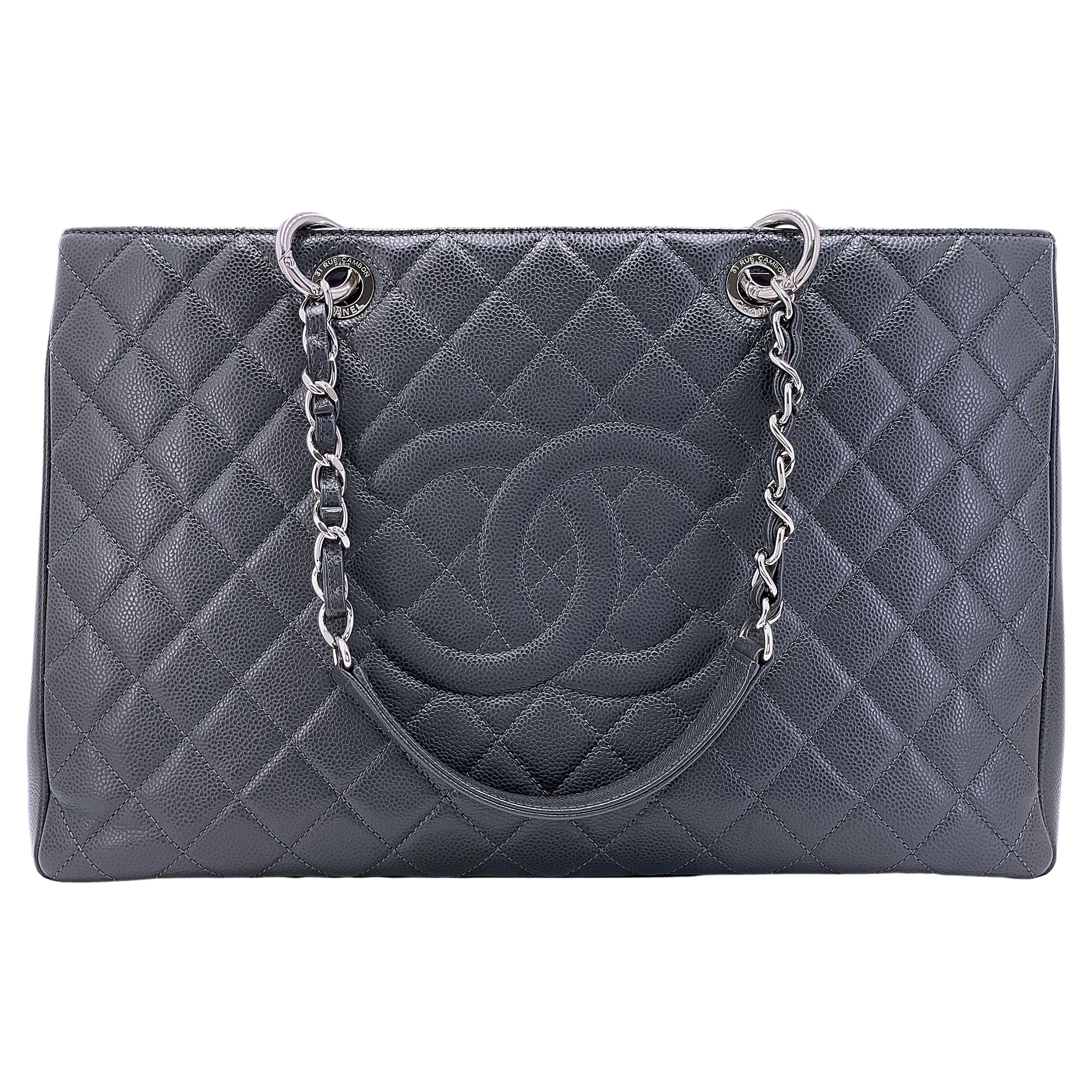 Chanel Dark Gray Caviar Grand Shopper Tote XL Bag SHW 64707 For Sale at ...