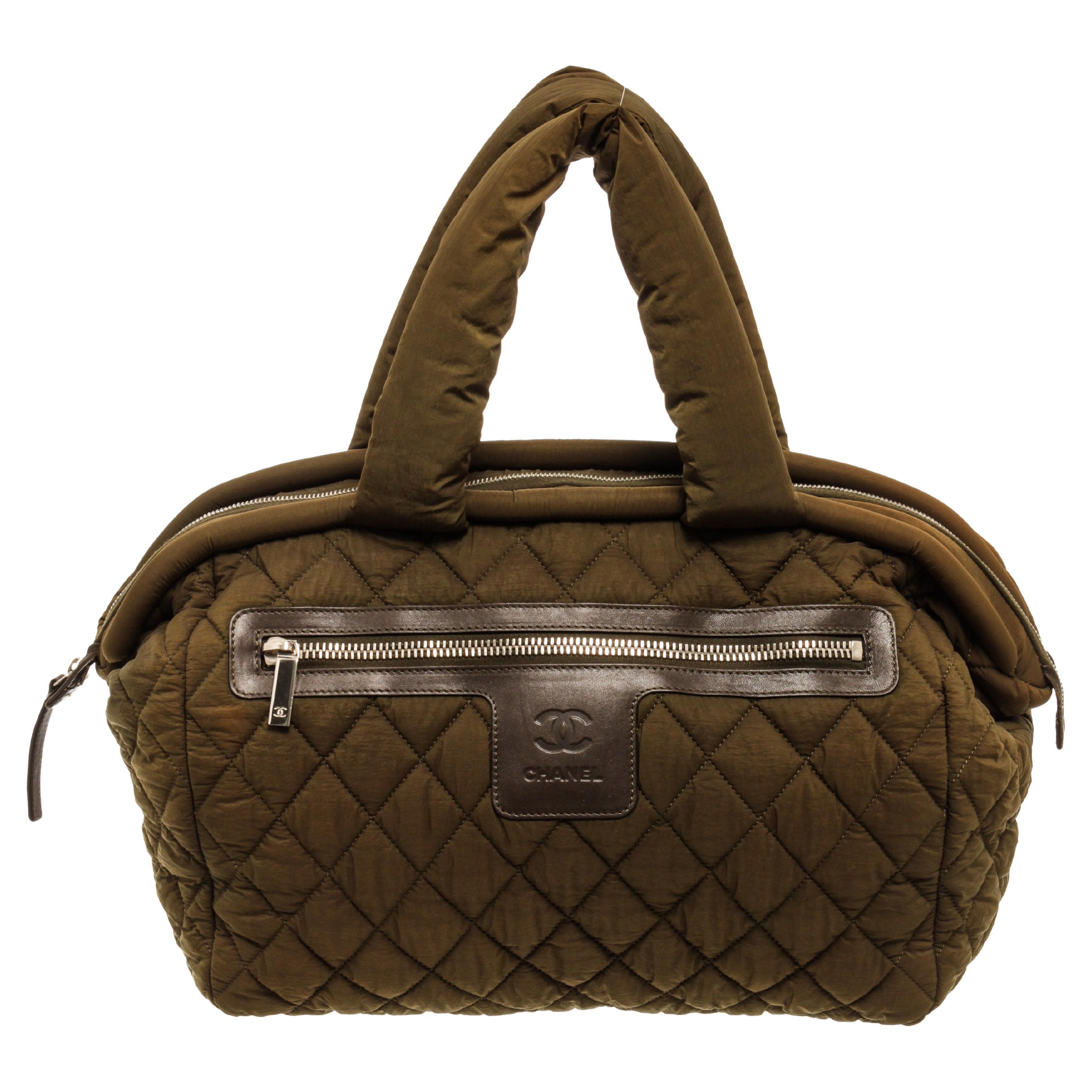 Chanel Dark Green Quilted Nylon Cocoon Bowling Bag For Sale at 1stDibs