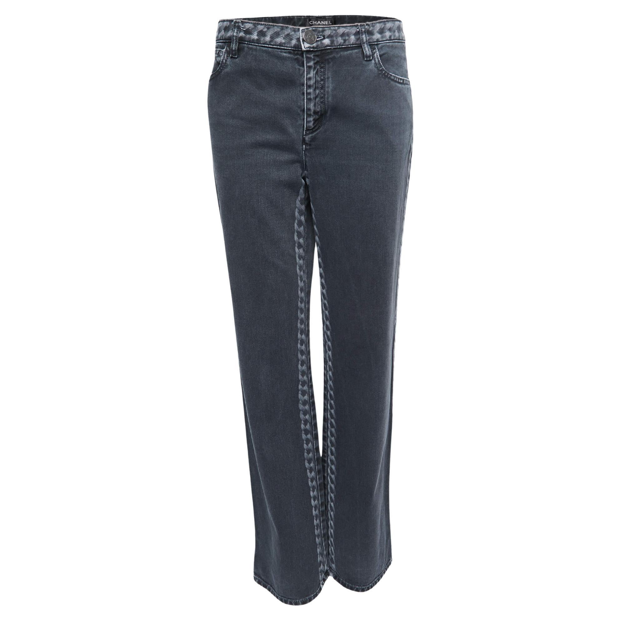 Chanel Dark Grey Denim Chain Print Detailed Jeans M Waist 30" For Sale ...