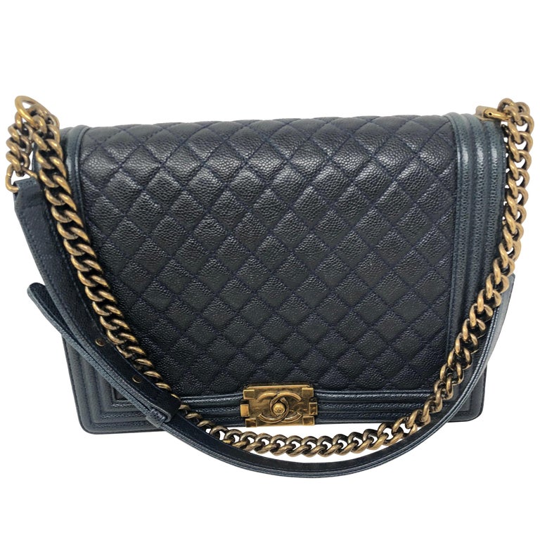 Chanel Dark Large Blue Boy Bag at 1stDibs