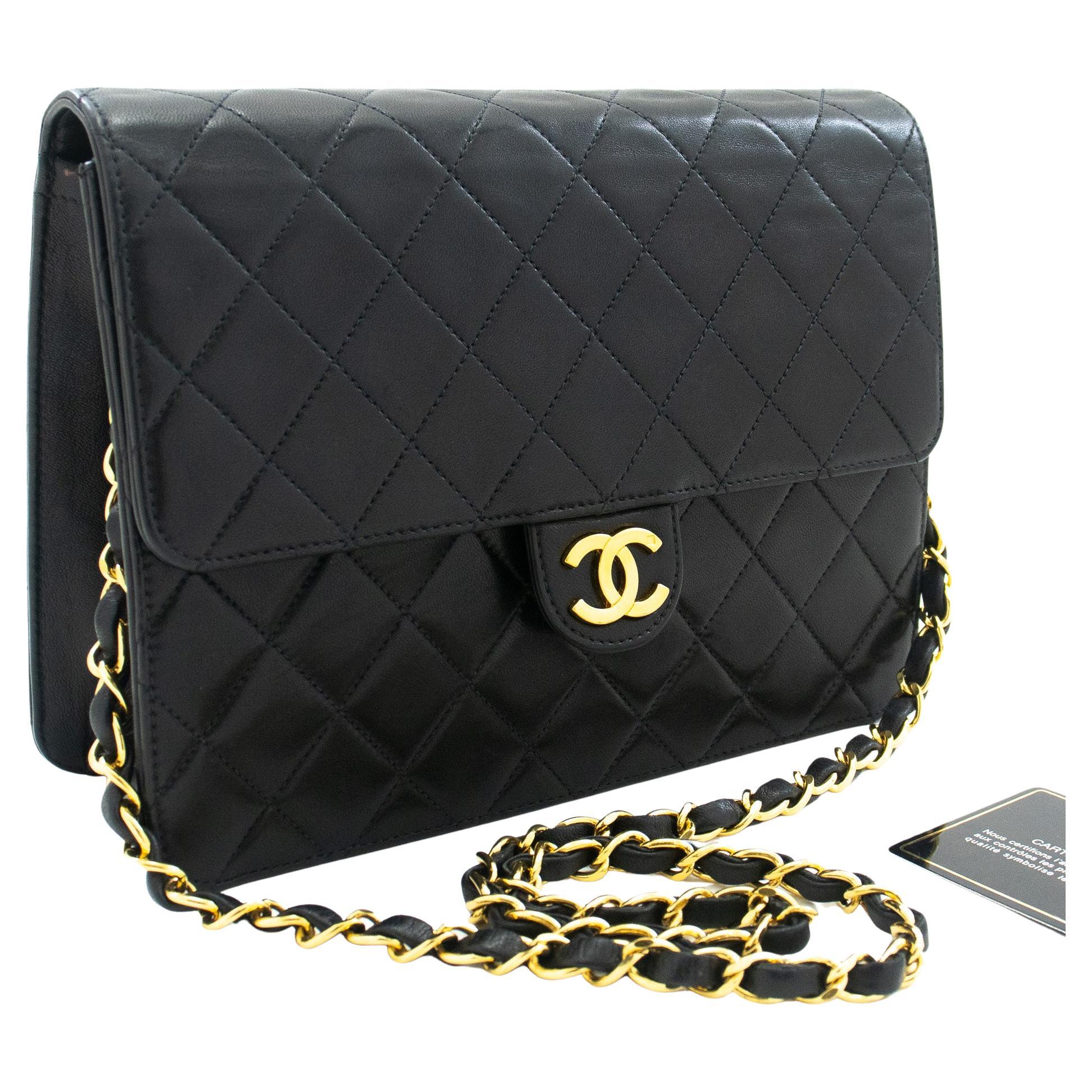 CHANEL Dark Navy Small Chain Shoulder Bag Clutch Flap Quilted Lamb at ...