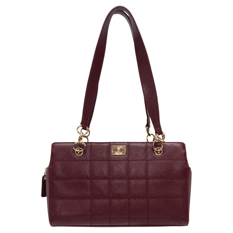 Chanel Dark Red 2002/2003 Choco Bar Quilted Handbag For Sale at 1stDibs
