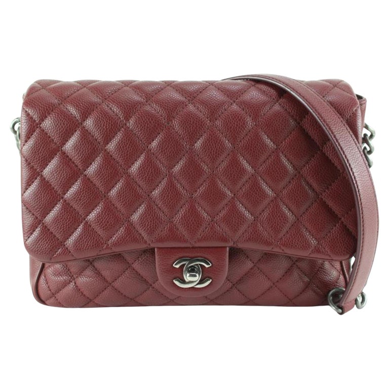 Chanel Dark Red Burgundy Quilted Caviar Leather Large Classic Flap ...