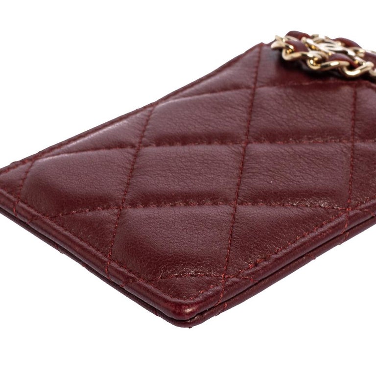 Chanel Dark Red Quilted Leather Infinity Lanyard ID Card Holder at 1stDibs