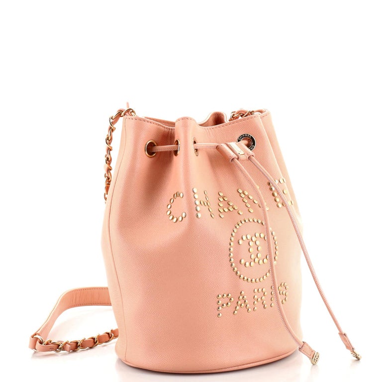 Chanel Deauville Drawstring Bucket Bag Studded Caviar Medium at 1stDibs