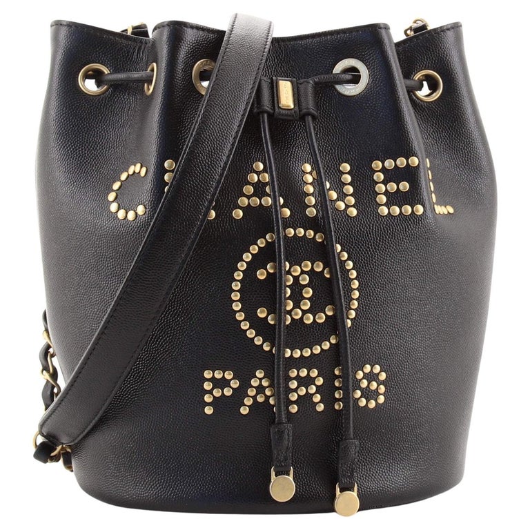 Chanel Deauville Drawstring Bucket Bag Studded Caviar Medium at 1stDibs