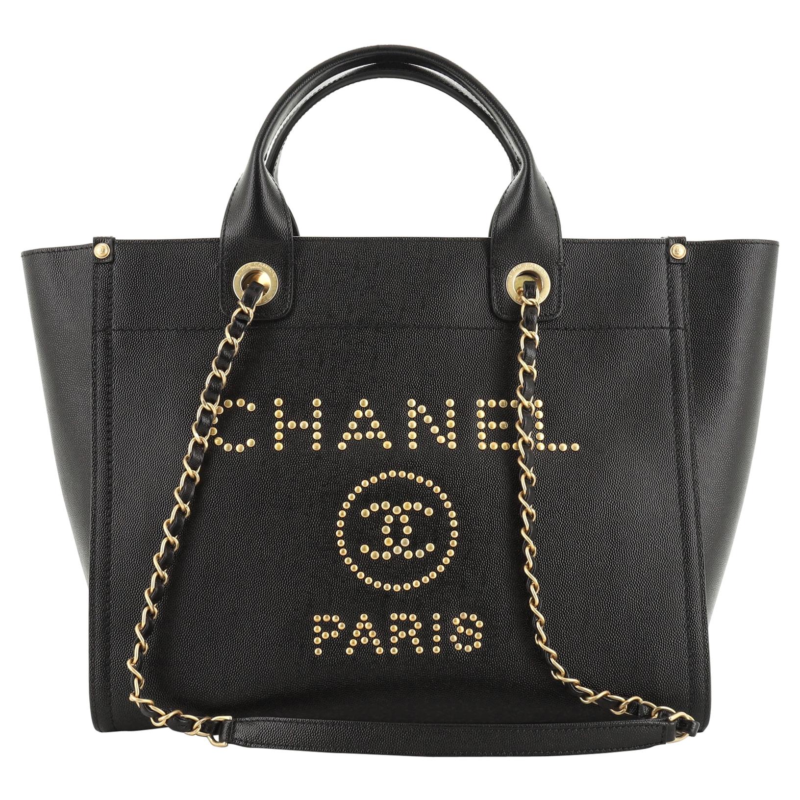 Chanel Deauville Tote Studded Caviar Small at 1stDibs
