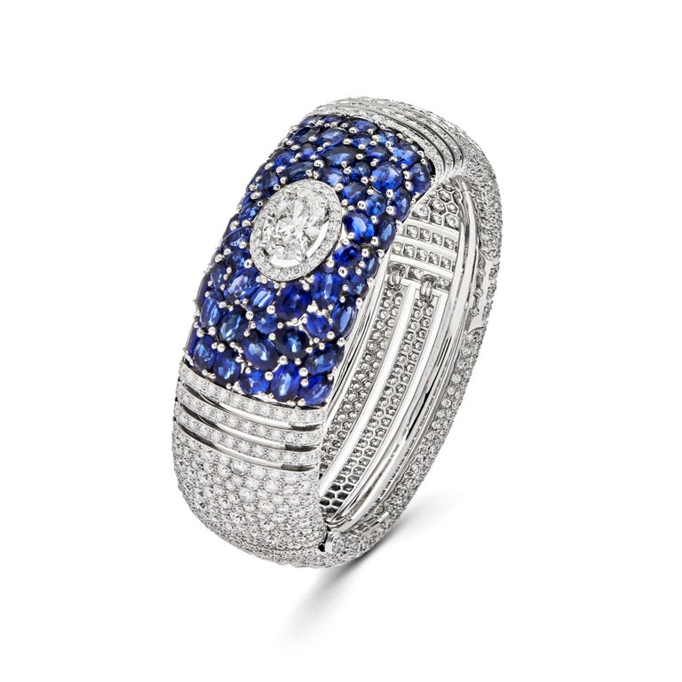 Chanel Deep Blue GIA Certified Diamond and Sapphire White Gold Bangle ...