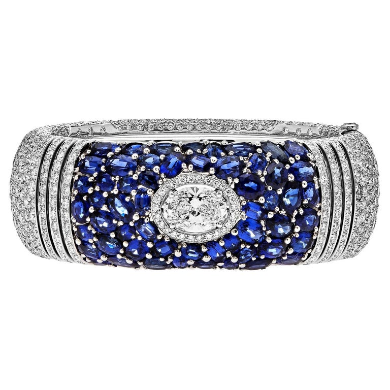 Chanel Deep Blue GIA Certified Diamond and Sapphire White Gold Bangle ...