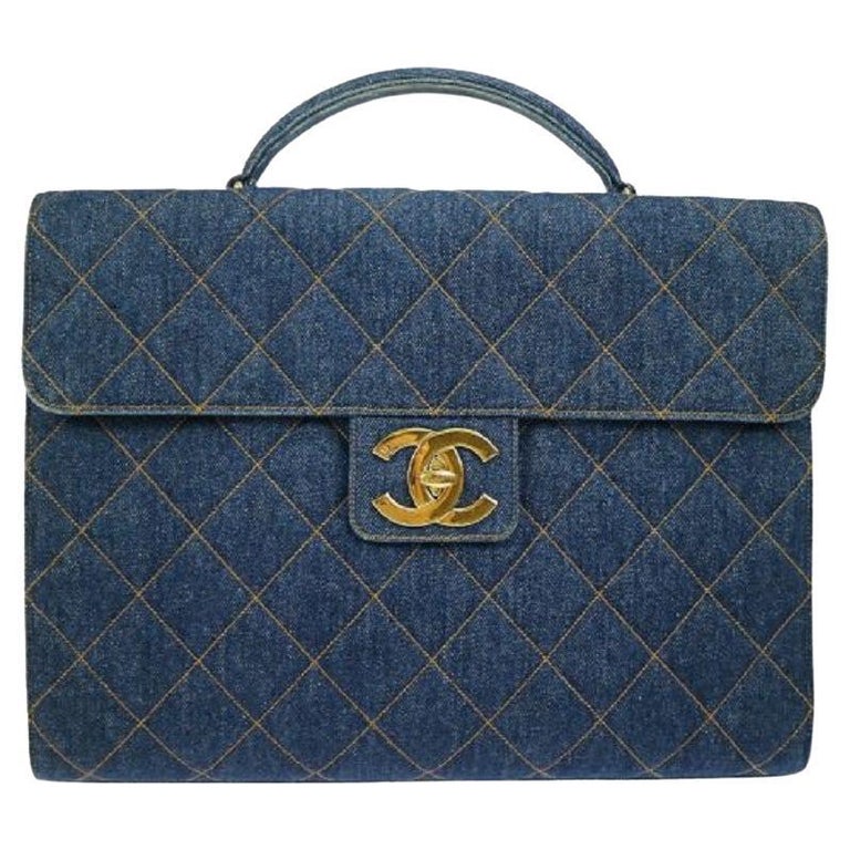 CHANEL Denim Blue Jean Quilted Gold CC Top Handle Holdall Travel ...