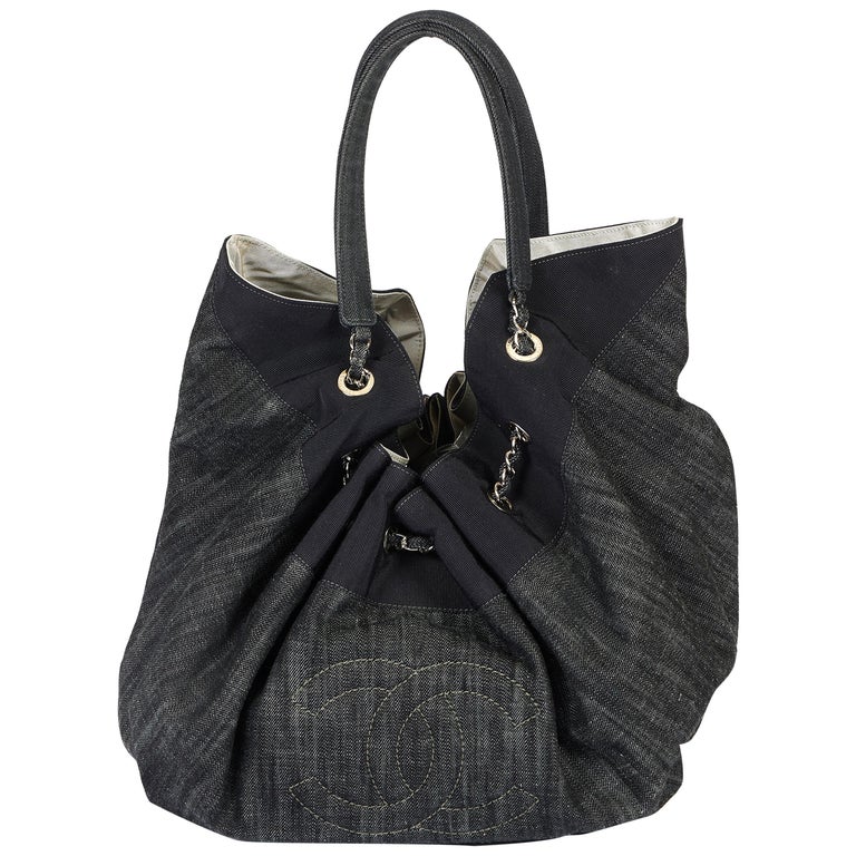 Chanel Denim Logo Shoulder Tote Bag at 1stDibs
