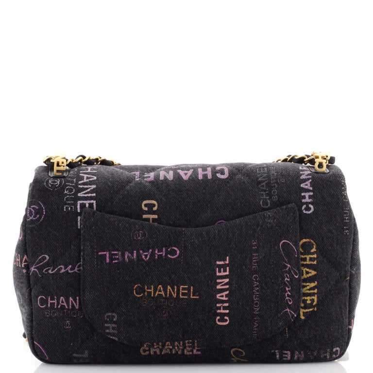Chanel Denim Mood Flap Bag Logo Printed Quilted Denim Large at 1stDibs