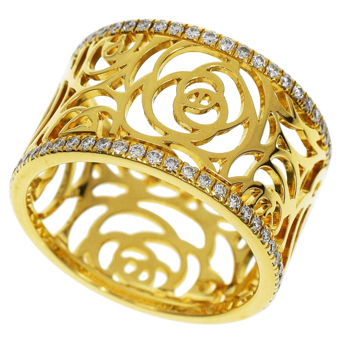 Chanel Camelia Diamond Gold Ring For Sale at 1stDibs