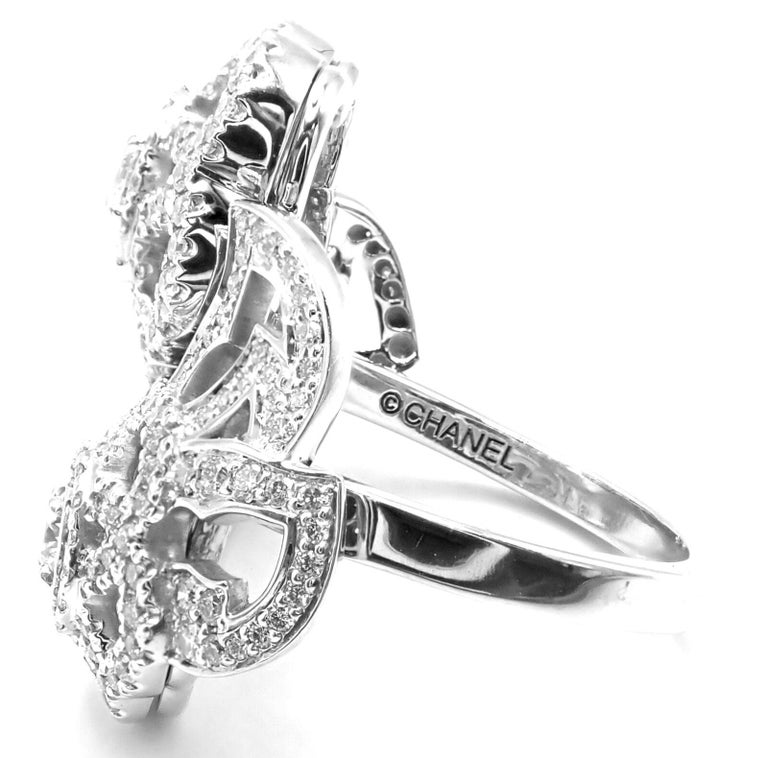 Chanel Diamond White Gold Two-Flower Camellia Ring For Sale at 1stDibs