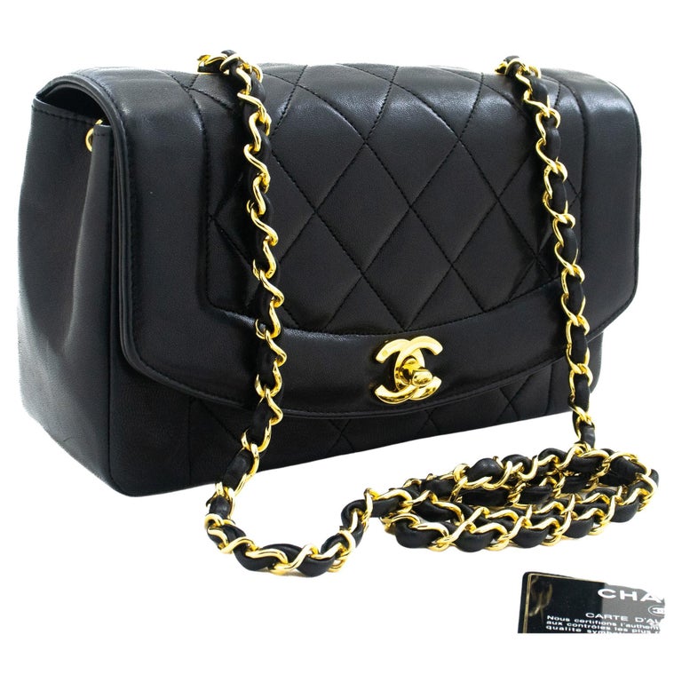 CHANEL Diana Chain Flap Shoulder Bag Black Quilted Lambskin For Sale at ...