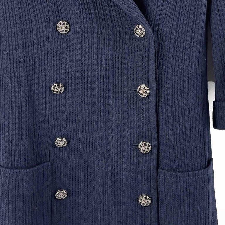 CHANEL Double Breasted Sweater Blazer Navy Blue / Silver FR 38 / US 6 ...