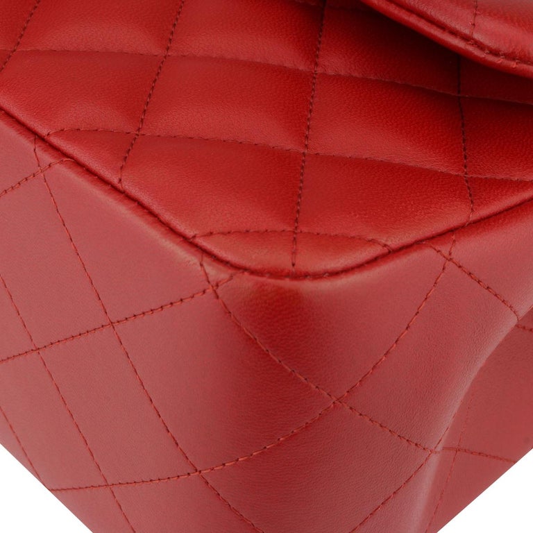 CHANEL Double Flap Jumbo Bag Red Lambskin with Silver Hardware 2013 at ...