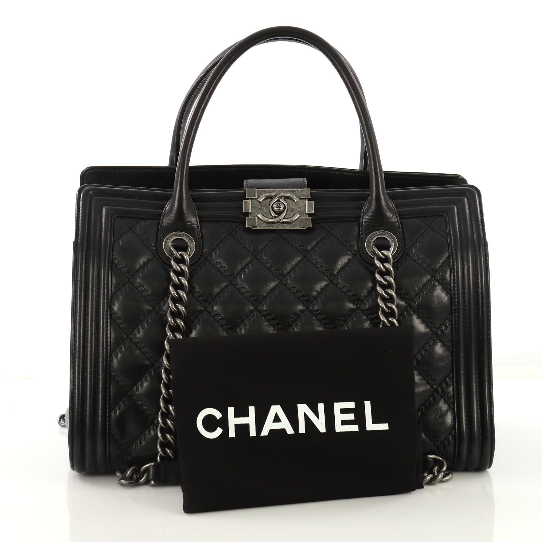 Chanel Double Stitch Boy Chain Tote Quilted Calfskin Large at 1stDibs